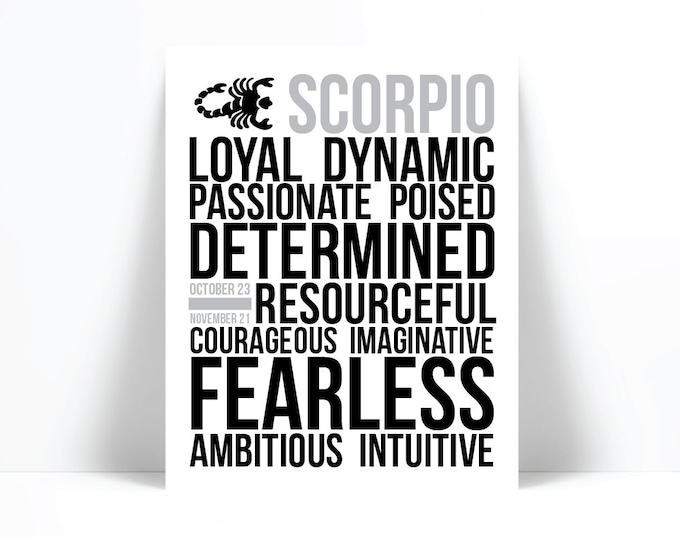 Scorpio Personality Character Traits - Subway Art - Scorpio Gift ...