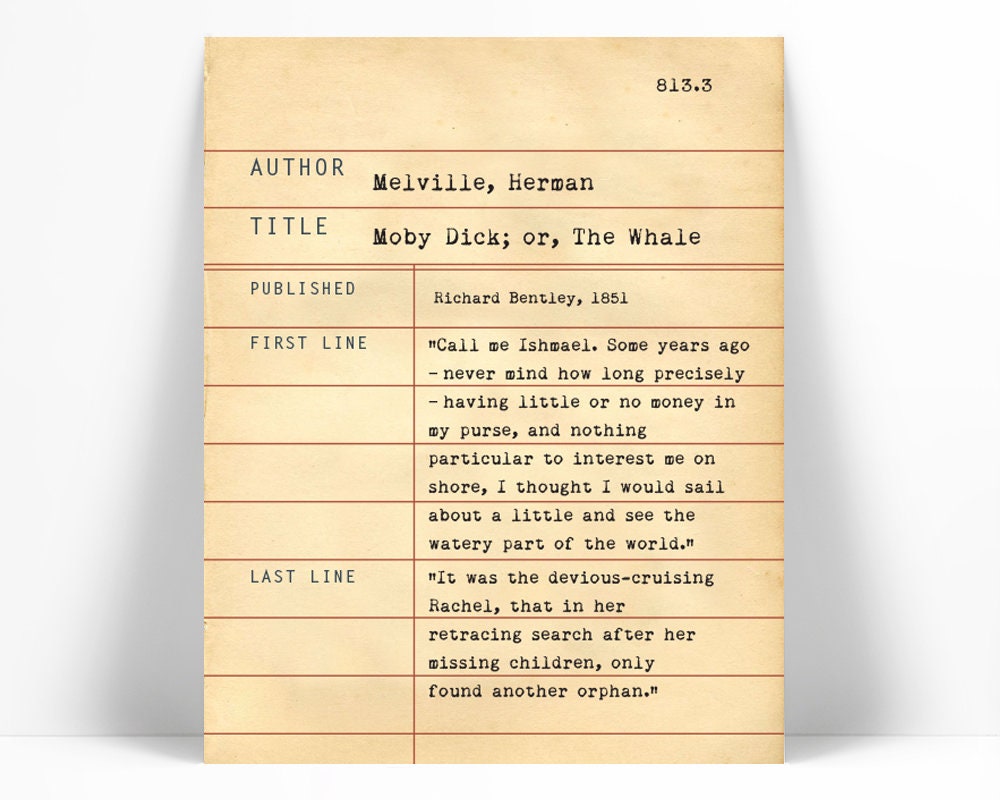 Moby Dick by Herman Melville Library Card Art Print Book | Etsy