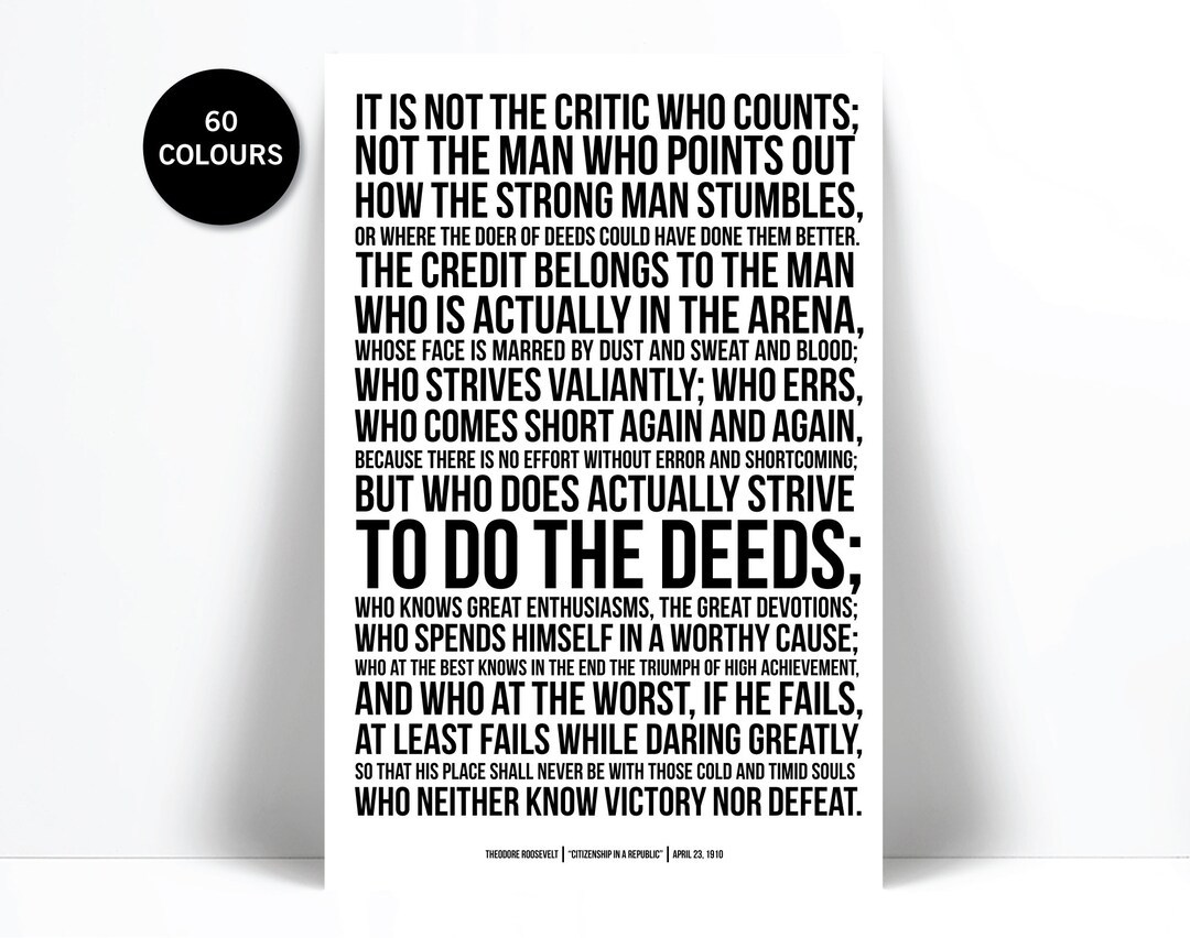 Theodore Roosevelt - Man in the Arena Speech - Typographic Print ...