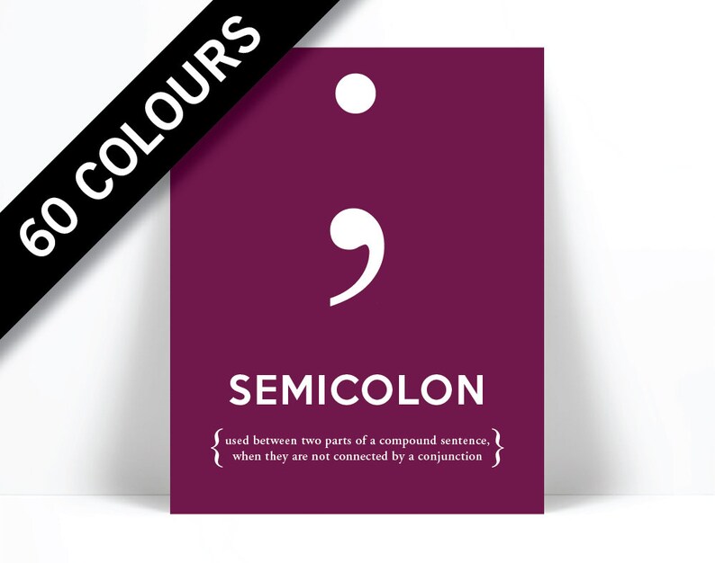 Semicolon Typographic Print Punctuation Print Graphic | Etsy