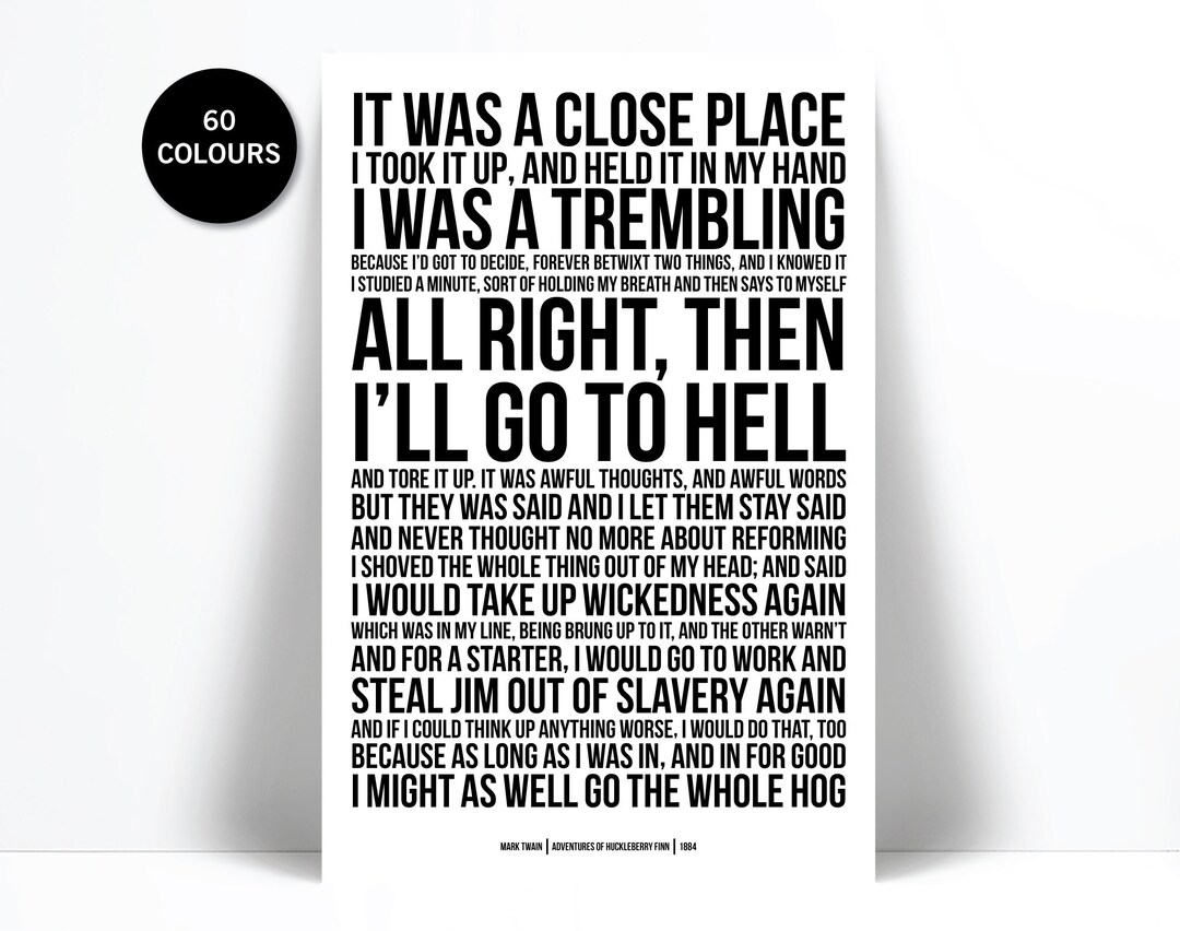 Huckleberry Finn - Mark Twain Quote - Book Lovers Gift - Literature Art ...