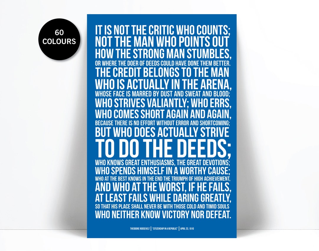 Theodore Roosevelt - Man in the Arena Speech - Typographic Print ...