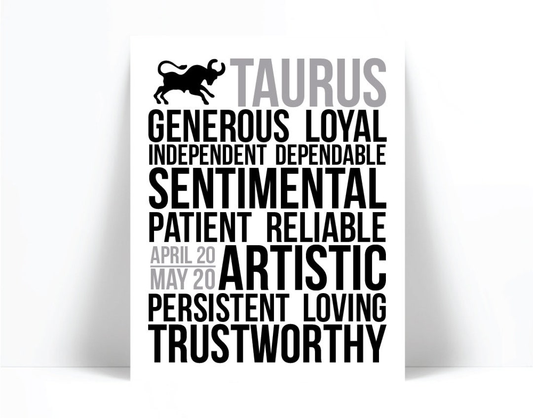 Taurus Personality Character Traits - Subway Art Print - Typography ...