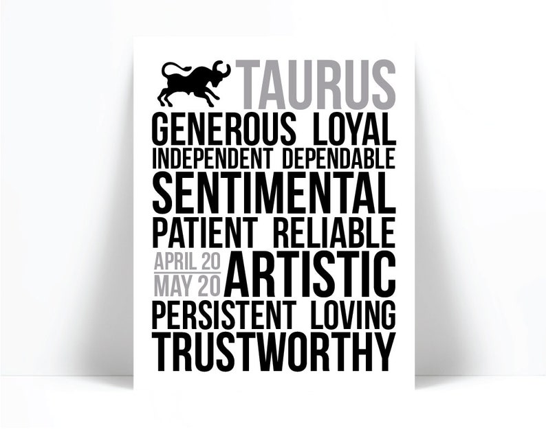 Taurus Personality Character Traits Subway Art Print - Etsy Taurus Personality Character Traits Subway Art Print - Etsy