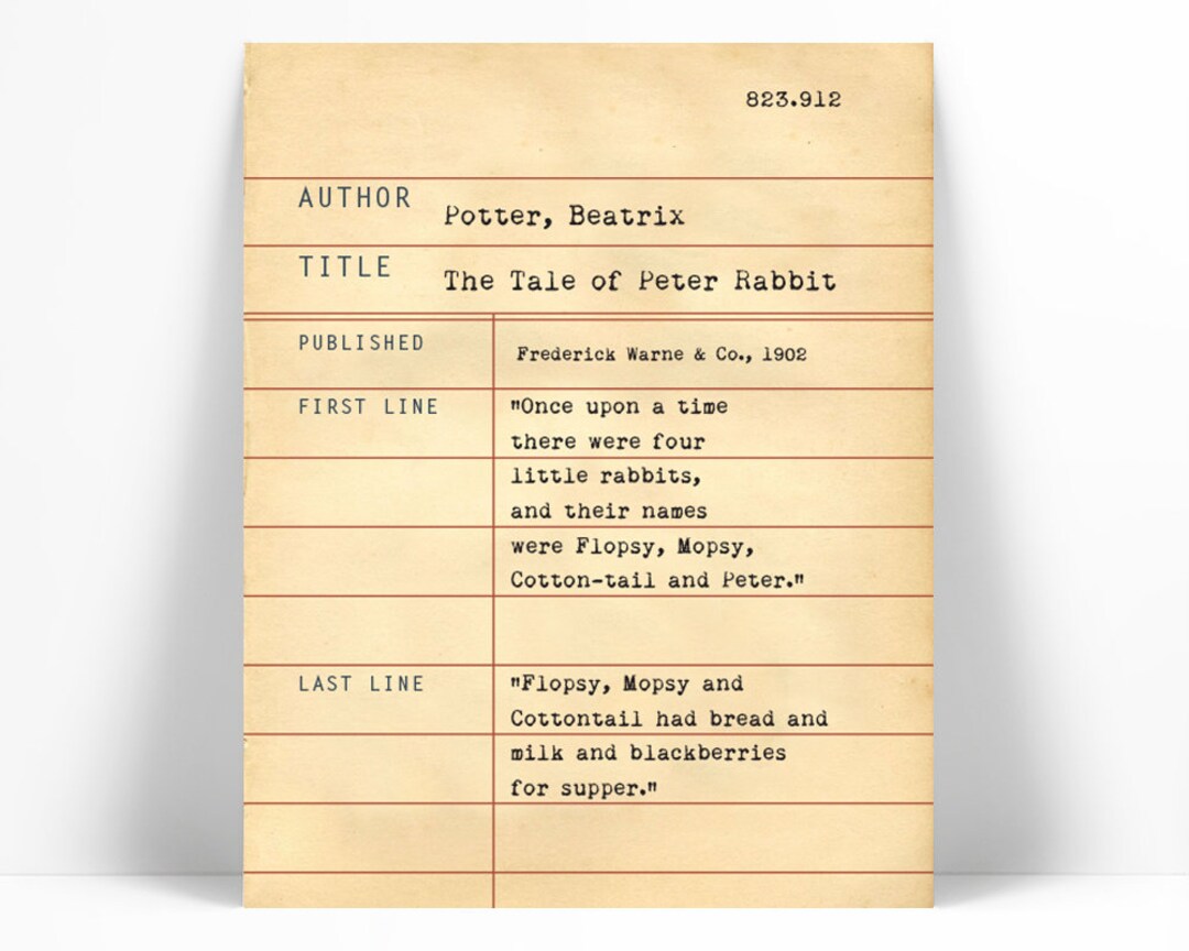 Tale of Peter Rabbit by Beatrix Potter - Library Card Book Art Print ...