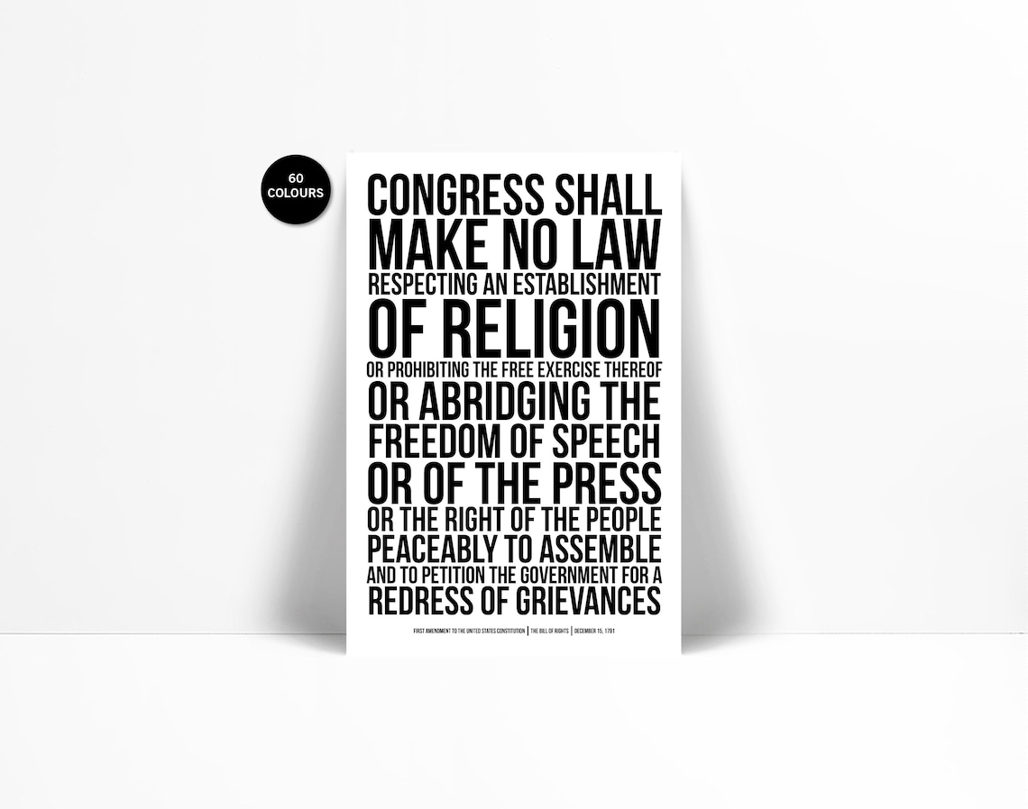 First Amendment US Constitution Bill of Rights Art Print - Freedom of ...
