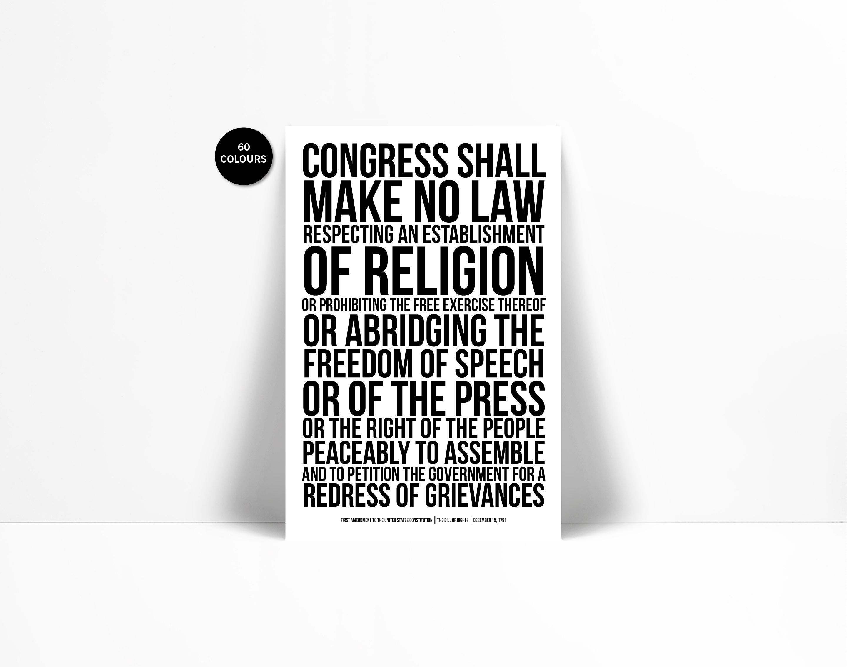 First Amendment US Constitution Bill of Rights Art Print - Freedom of ...