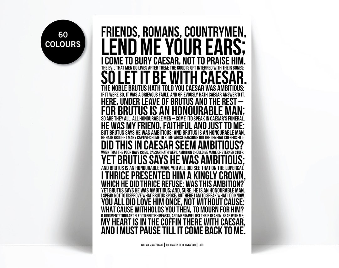 William Shakespeare Quote Art Print - Friends Romans Countrymen ...