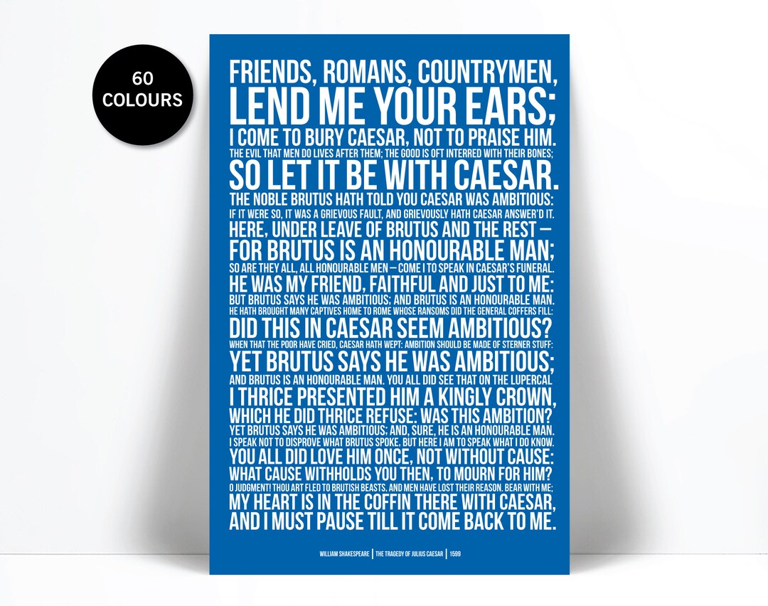 William Shakespeare Quote Art Print - Friends Romans Countrymen ...