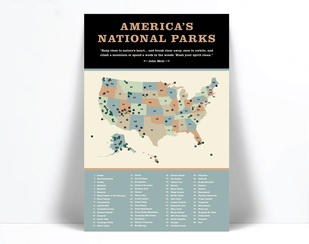 United States National Parks Map Poster Art Print America's National ...