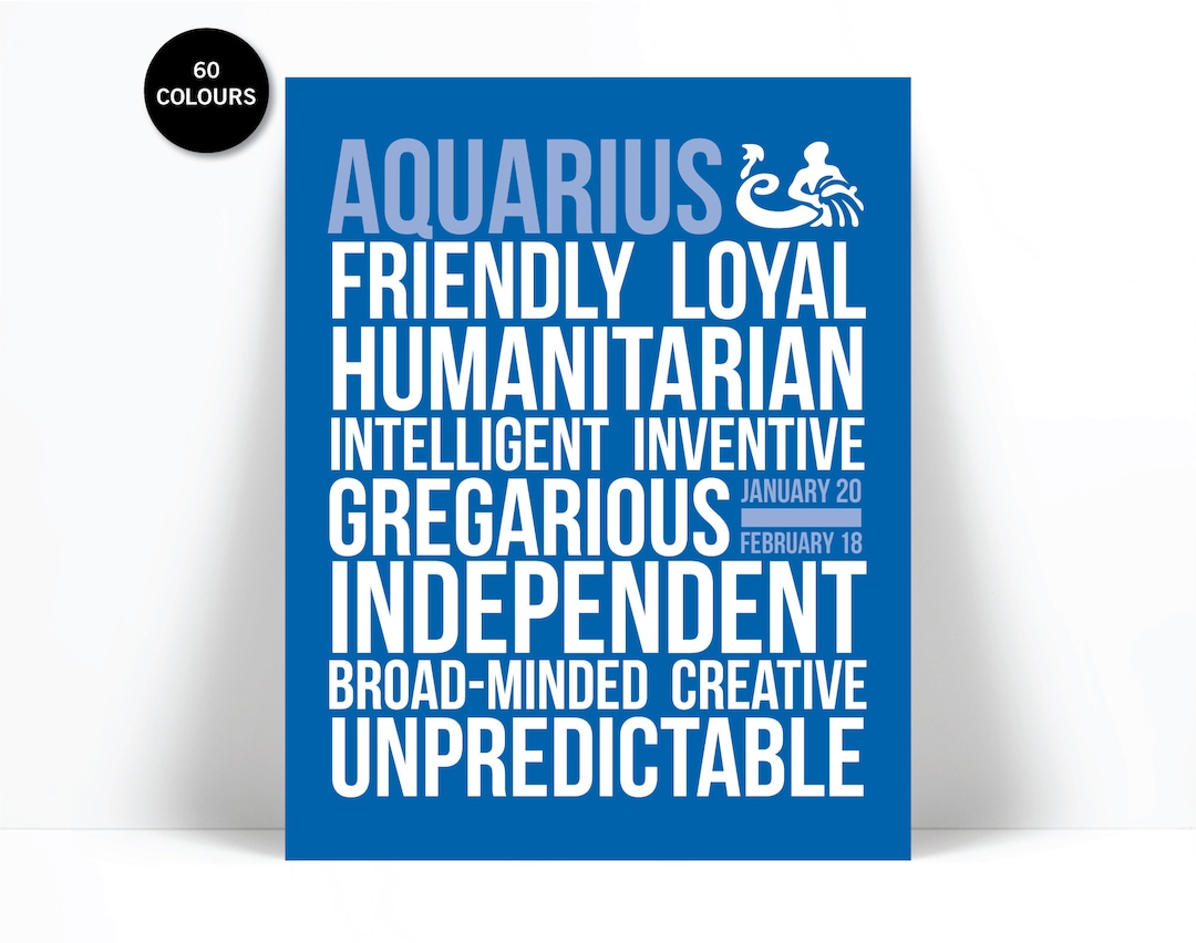 Aquarius Personality Character Traits - Subway Art - Typography Poster ...