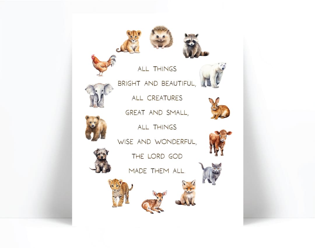 All Creatures Great and Small Quote Art Print - Watercolor Animals ...