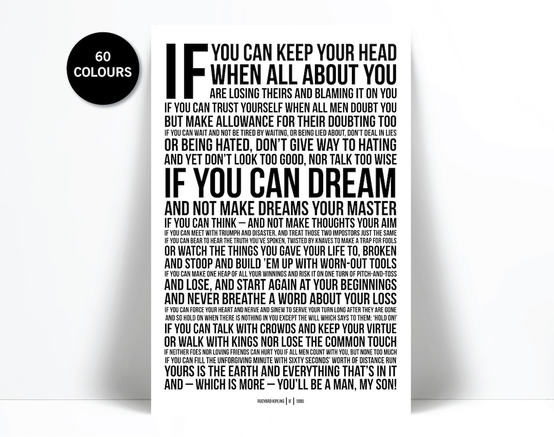 If by Rudyard Kipling Art Print - Poetry Quote Poster - Inspirational ...