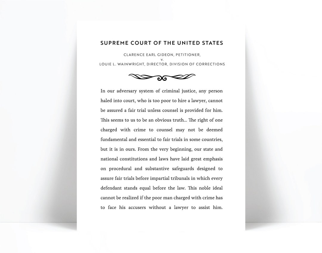 Gideon V. Wainwright Art Print - United States Supreme Court Case Quote ...