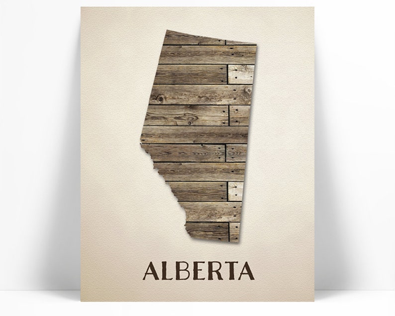 Alberta Provincial Map Art Print Wood Background Rustic Art | Etsy