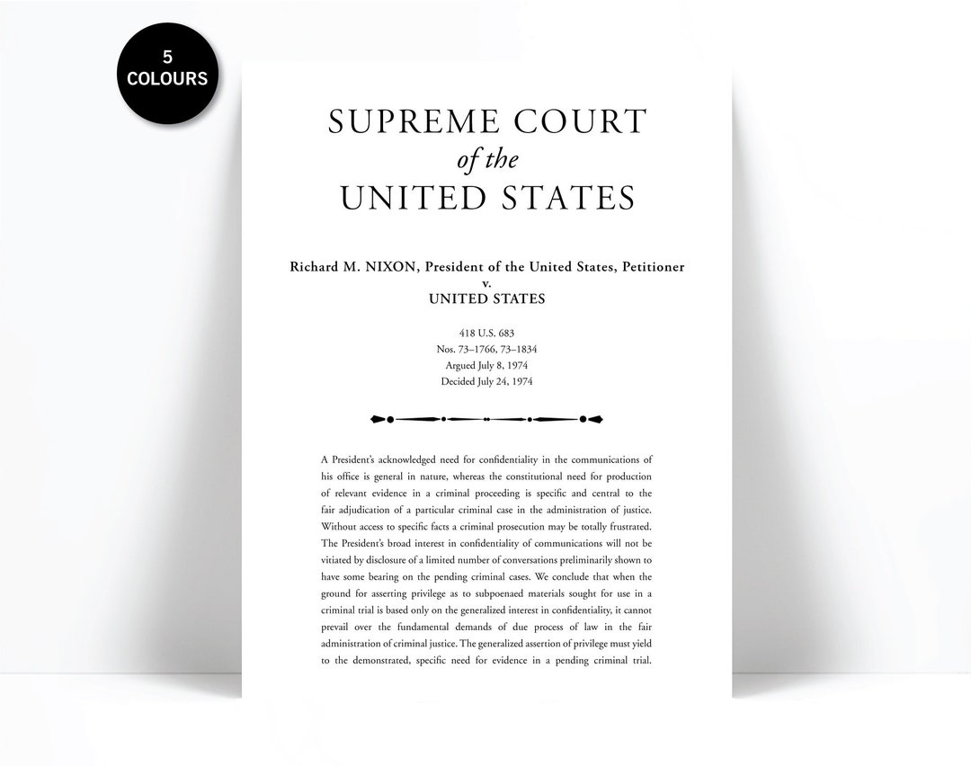United States V Nixon Art Print United States Supreme Court Case Quote ...