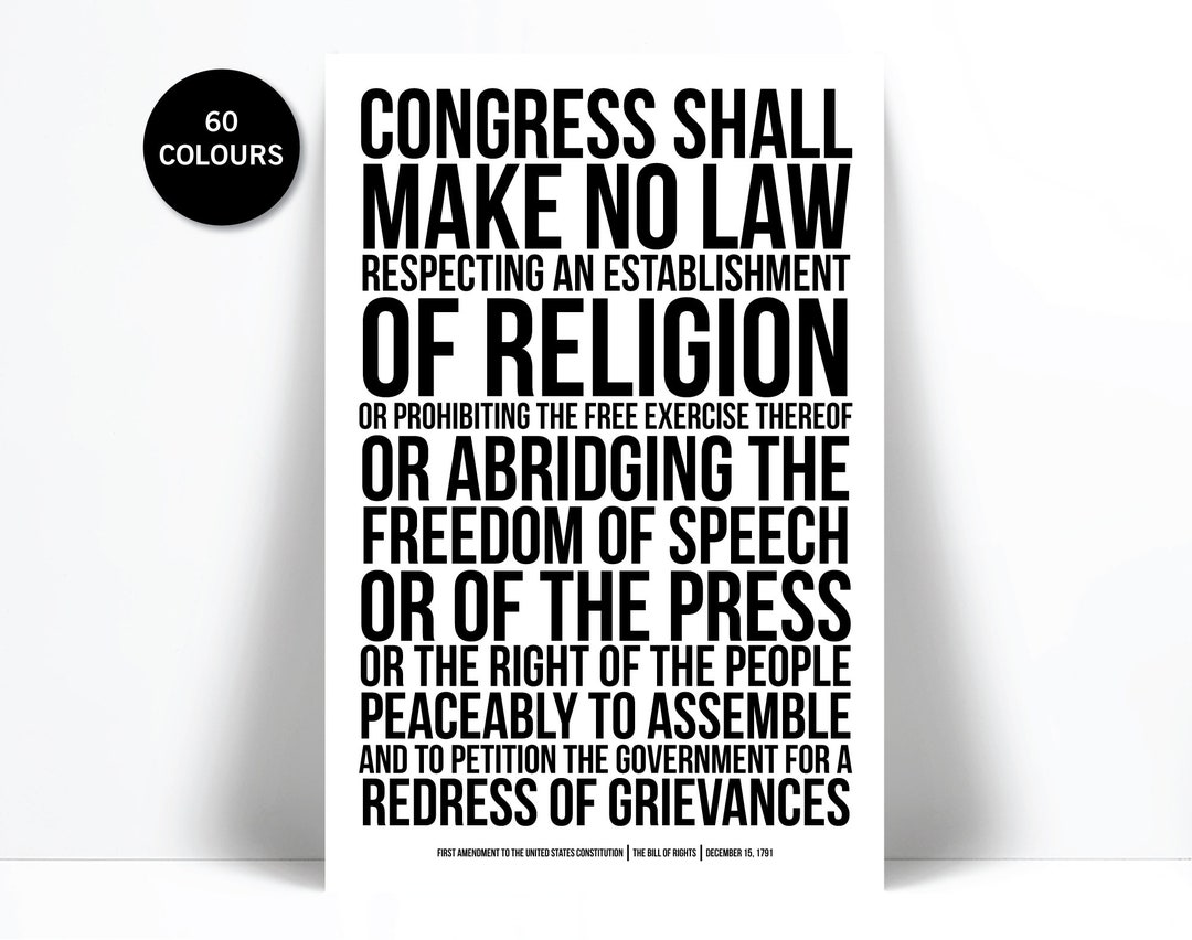 First Amendment US Constitution Bill of Rights Art Print - Freedom of ...