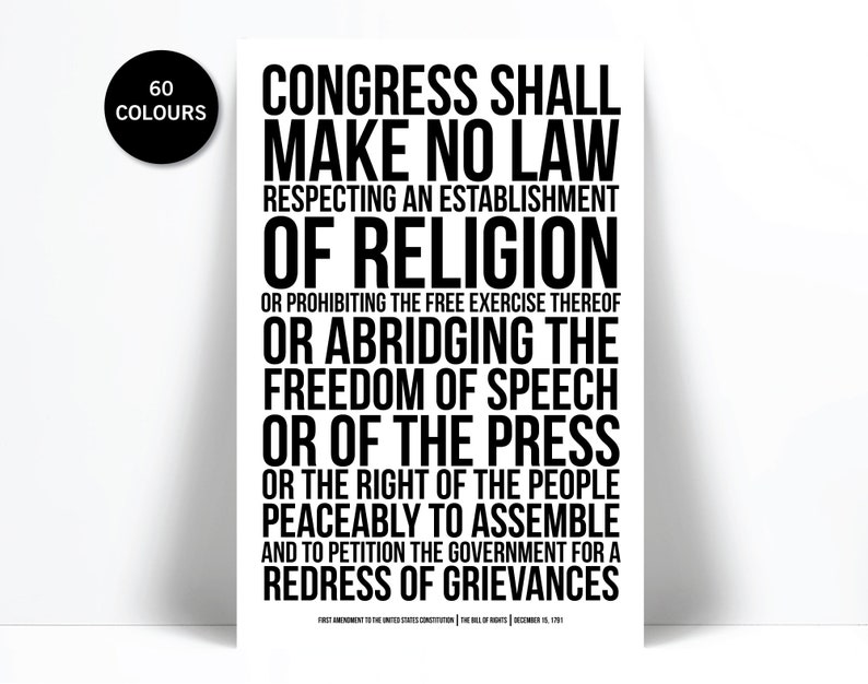 First Amendment US Constitution Bill of Rights Art Print - Etsy