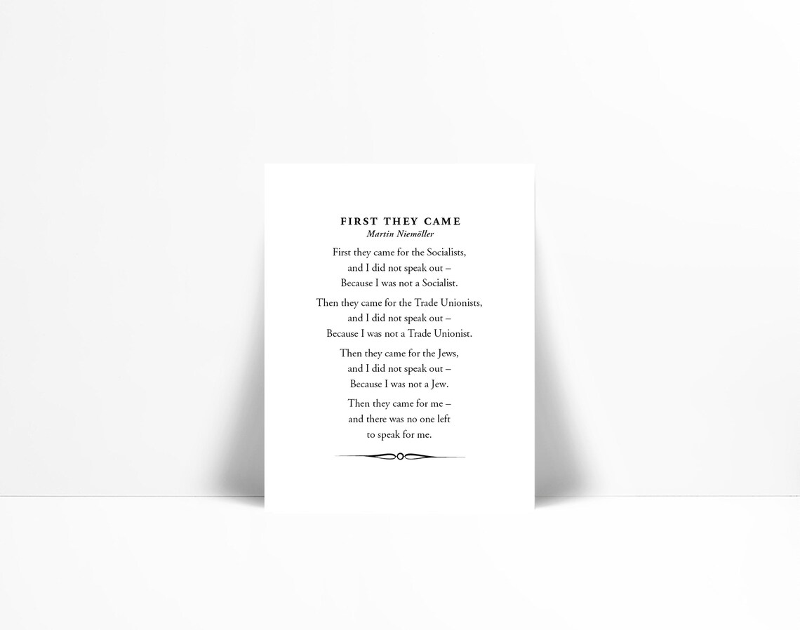 First They Came Then They Came for Me Art Print - Martin Niemöller ...