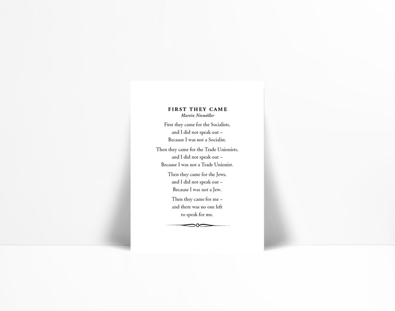 First They Came Then They Came for Me Art Print - Martin Niemöller ...