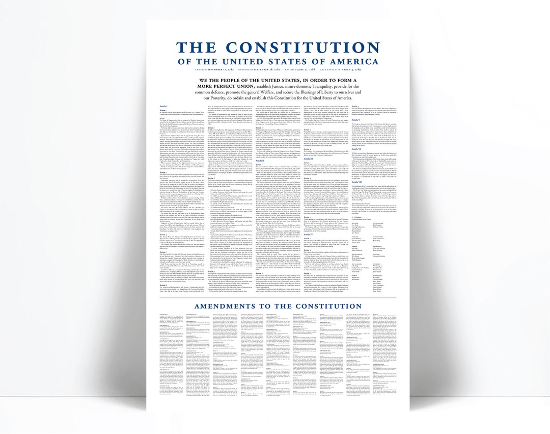US Constitution Amendments Art Print Poster - USA Historical Document ...