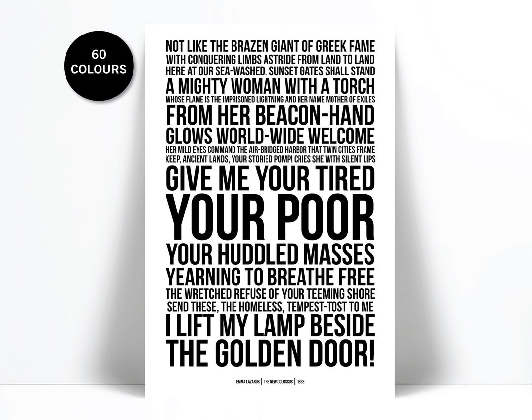 Give Me Your Tired Your Poor New Collosus Poem Emma - Etsy Canada