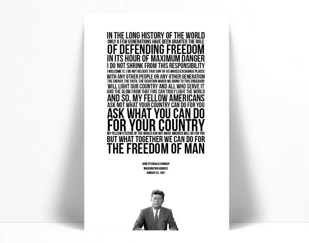 John Fitzgerald Kennedy Inauguration Speech Art Print - JFK Quote ...