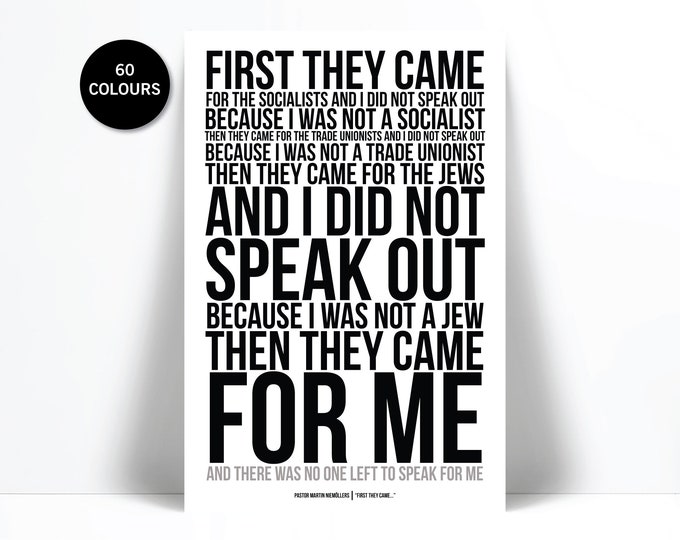 First They Came Then They Came for Me Art Print - Martin Niemöller ...