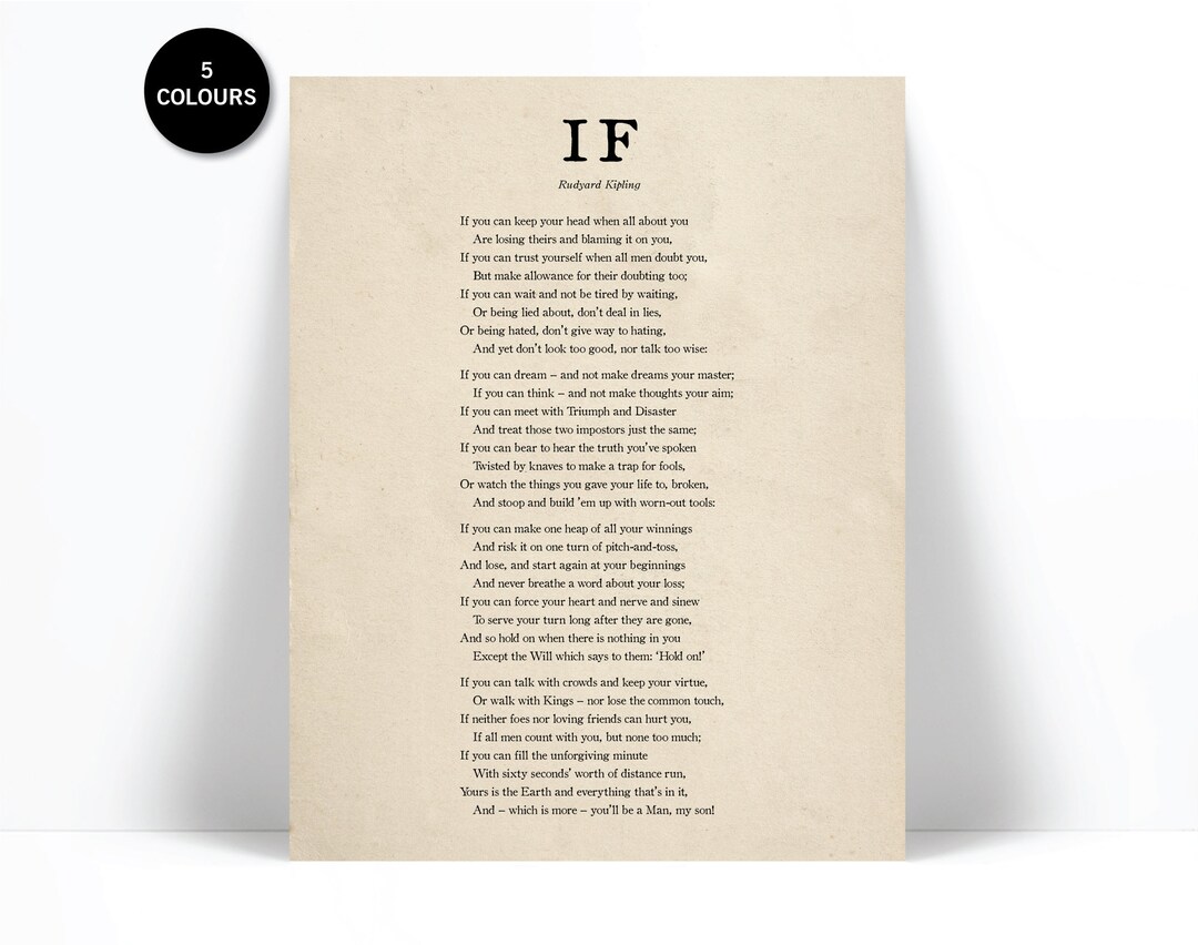If by Rudyard Kipling Art Print - Poetry Quote Poster - Motivational ...