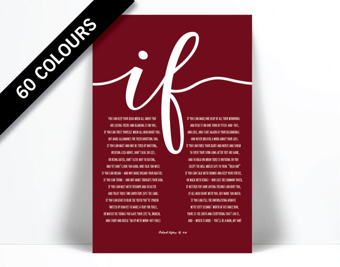 If by Rudyard Kipling Poetry Quote Poster Motivational Art | Etsy