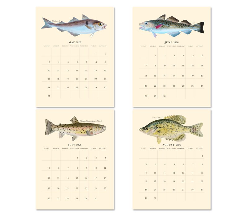 North American Fish 2026 Monthly Calendar - Fisherman Angler Gift ...
