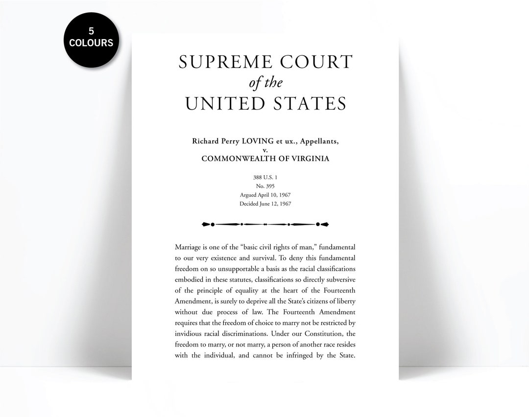 Loving V. Virginia Art Print - United States Supreme Court Case Quote ...
