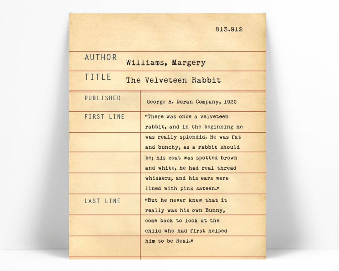 The Velveteen Rabbit by Margery Williams - Library Card Art Print ...