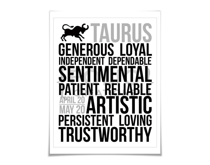 Taurus Personality Character Traits Subway Art Print | Etsy