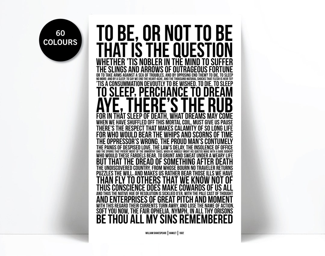 William Shakespeare Quote Art Print - Hamlet's Soliloquy - to Be or Not ...