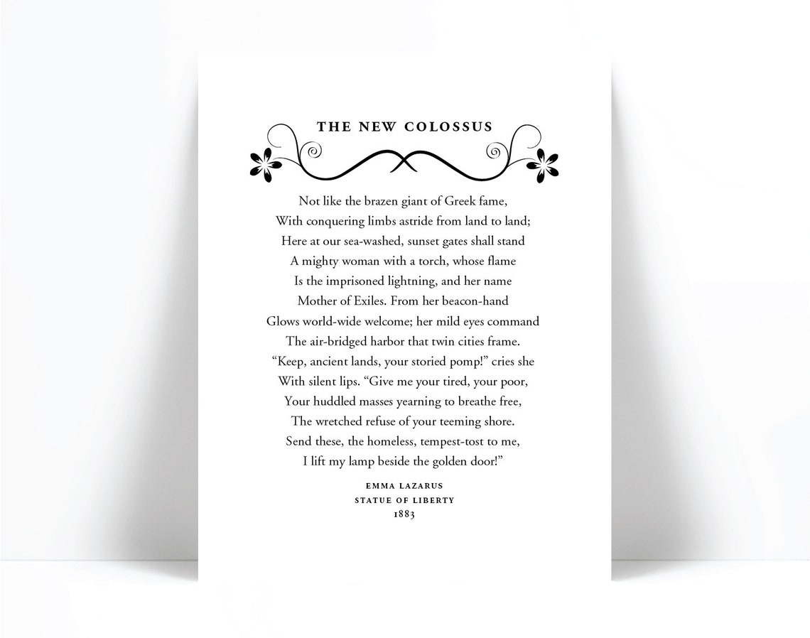 Give Me Your Tired Your Poor New Collosus Poem Emma | Etsy