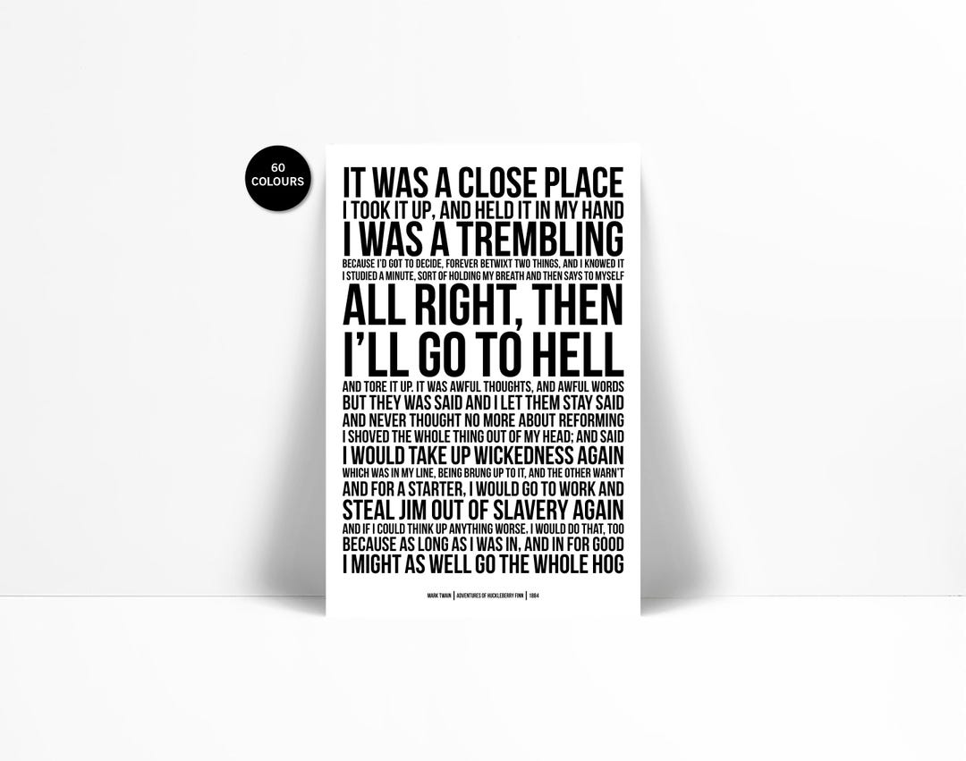 Huckleberry Finn - Mark Twain Quote - Book Lovers Gift - Literature Art ...