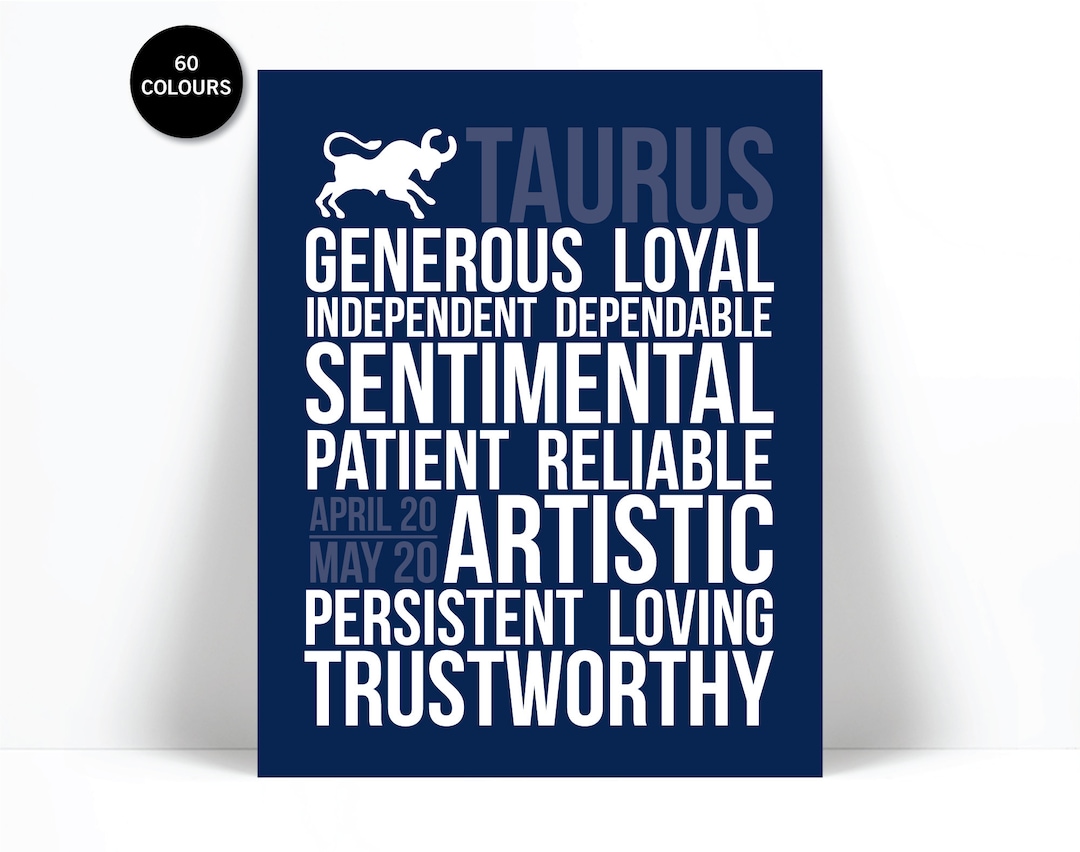 Taurus Personality Character Traits - Subway Art Print - Typography ...