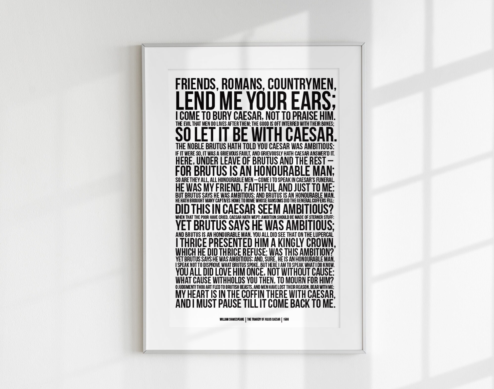 William Shakespeare Quote Art Print - Friends Romans Countrymen ...