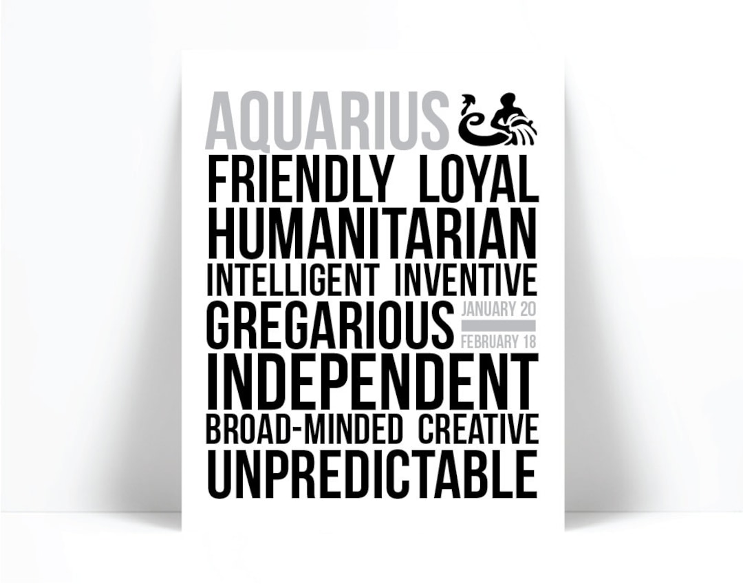 Aquarius Personality Character Traits - Subway Art - Typography Poster ...