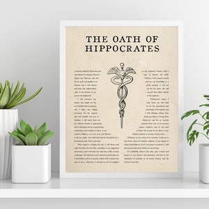 The Hippocratic Oath - Art Print - Hippocrates Medical Quote Poster ...