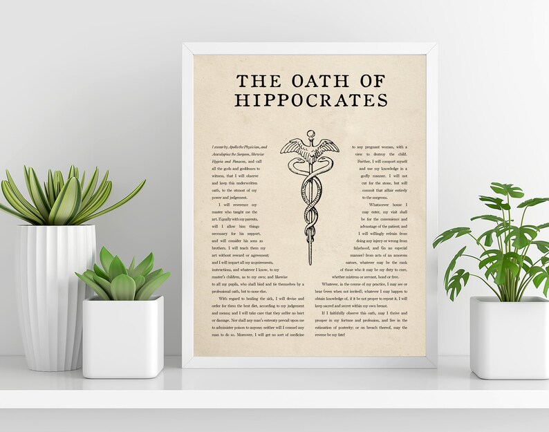 The Hippocratic Oath - Art Print - Hippocrates Medical Quote Poster ...