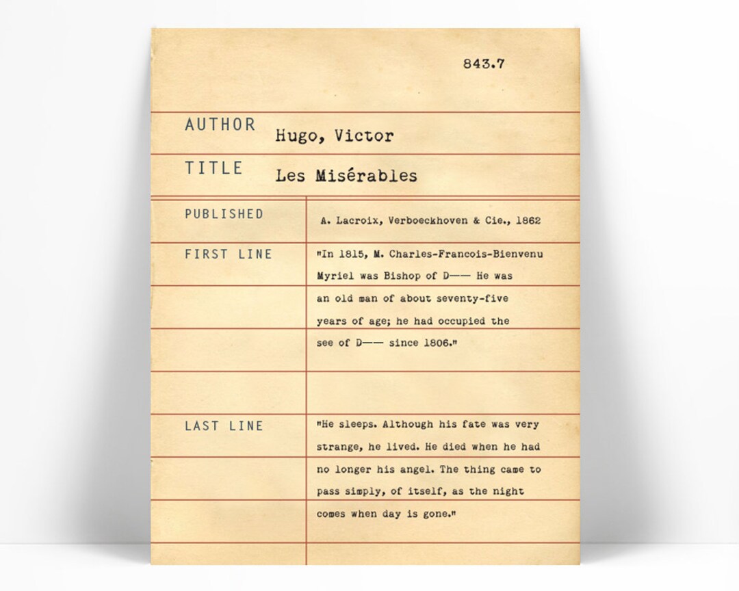Les Misérables by Victor Hugo - Library Card Art Print - Book Lovers ...