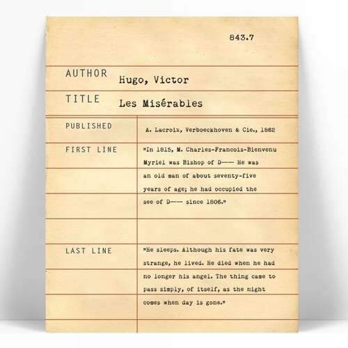 Les Misérables by Victor Hugo Library Card Art Print Book - Etsy