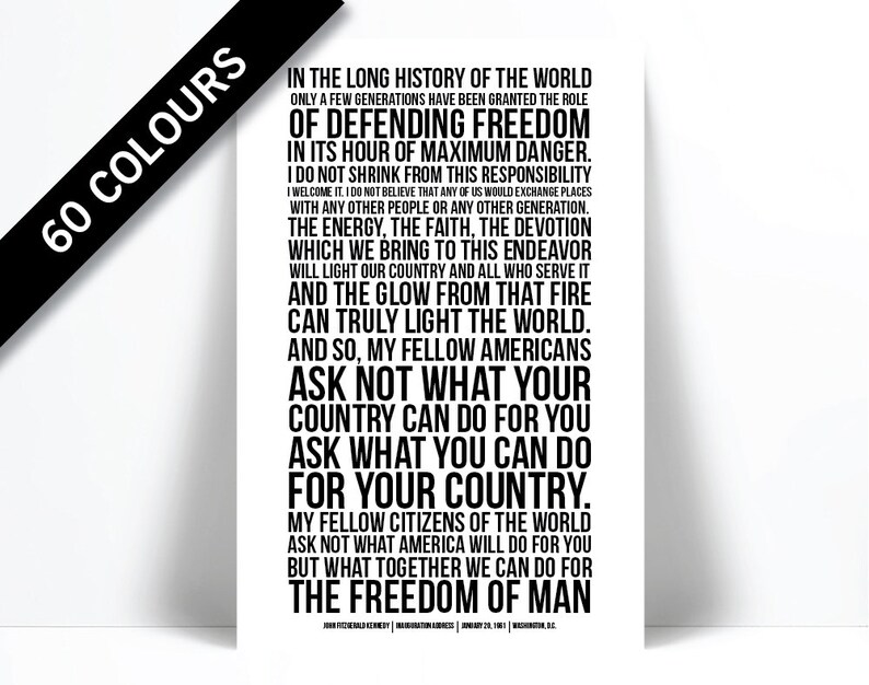 John Fitzgerald Kennedy Inauguration Speech Art Print JFK | Etsy