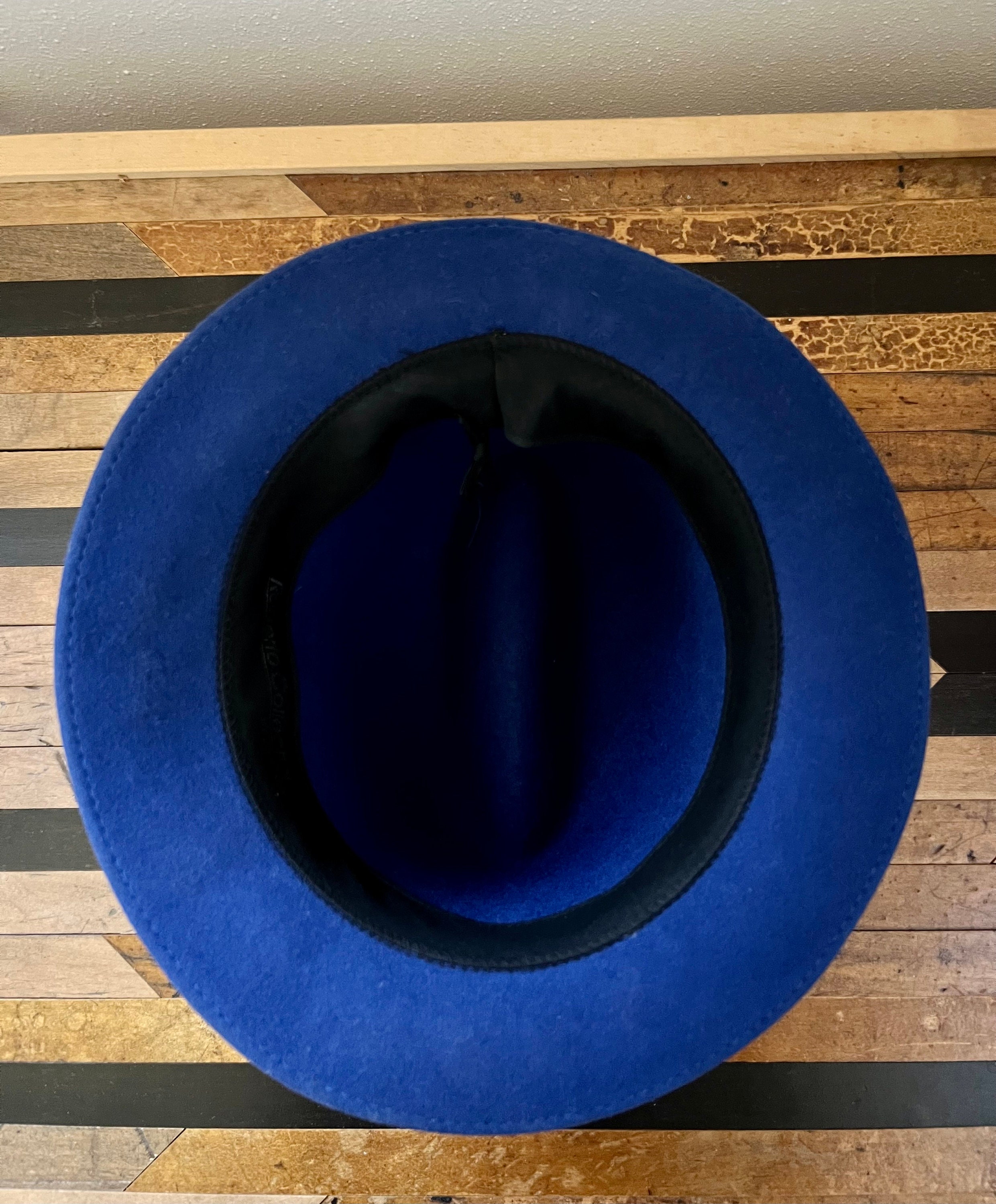 80s - BRONER - Blue Felt Fedora Hat - Etsy