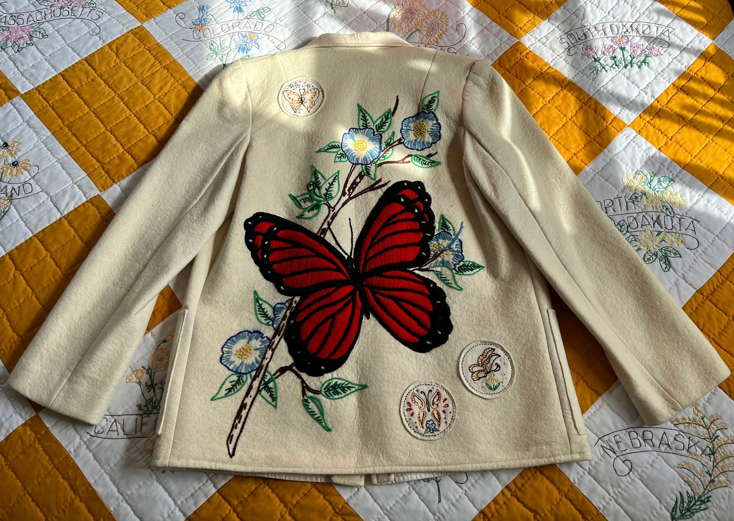 70s Handmade Hand Embroidered Butterfly Jacket With Added - Etsy