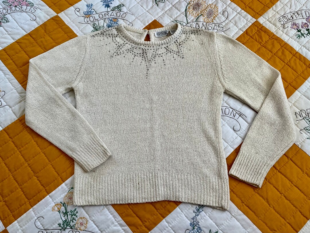 80s - FANTASTIICO - Sumptuous Cream Sweater W/beaded Art Deco Detail ...