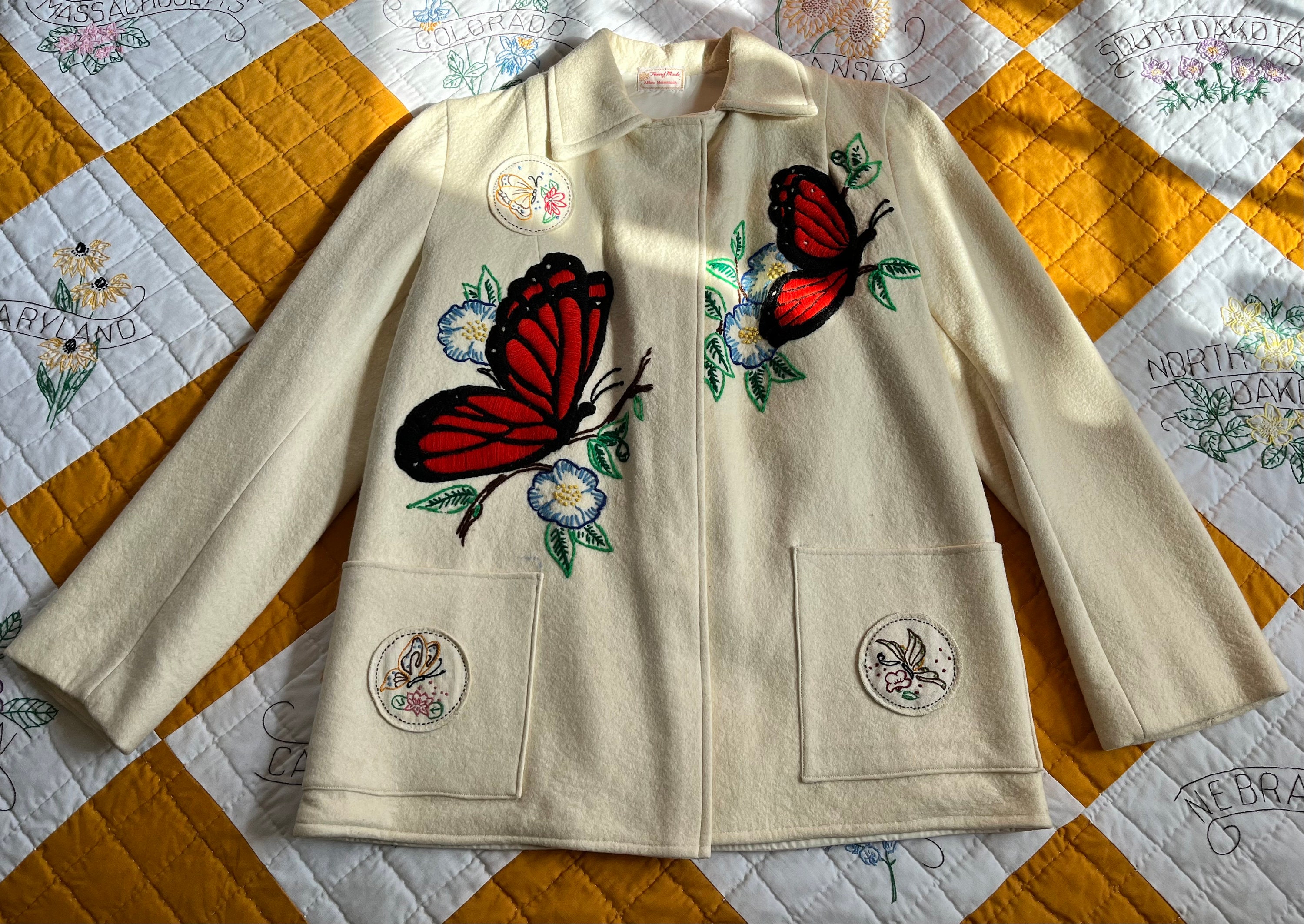 70s Handmade Hand Embroidered Butterfly Jacket With Added - Etsy