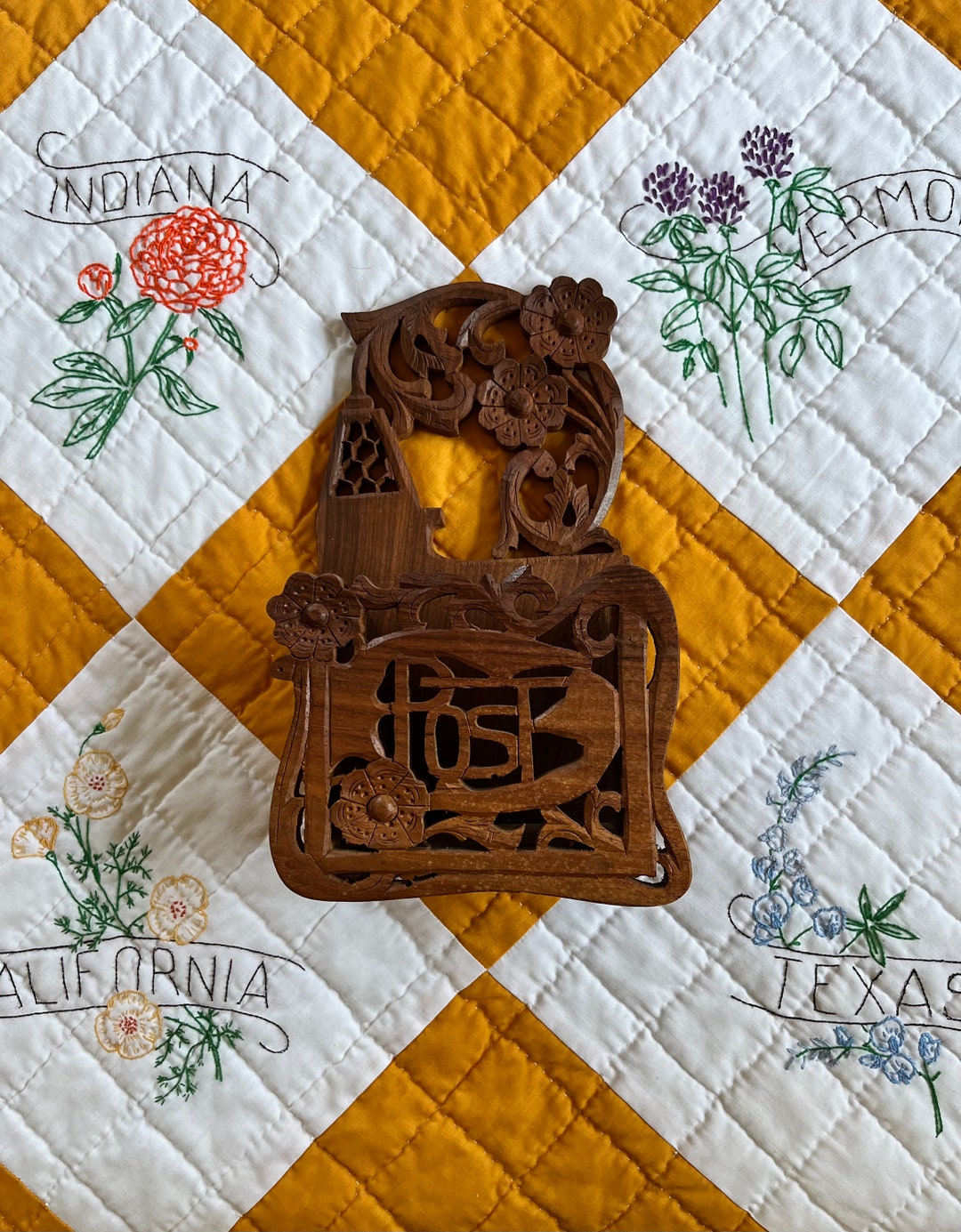 VINTAGE Hand Carved Wooden Post Box Caddy - Etsy